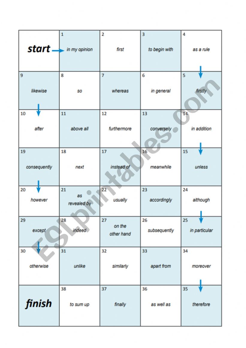 BOARD GAME - CONNECTORS - ESL worksheet by Alicetheticher BOARD GAME - CONNECTORS - ESL worksheet by Alicetheticher