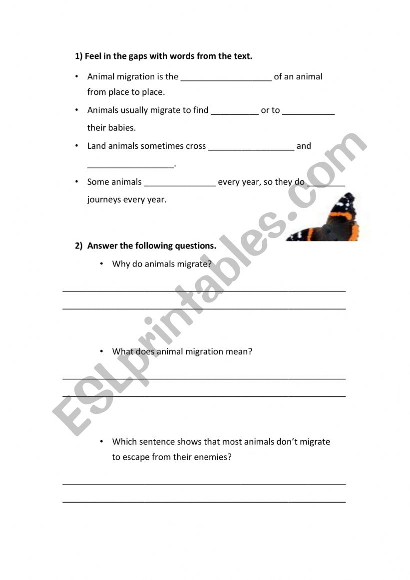 Animal Migration Worksheet