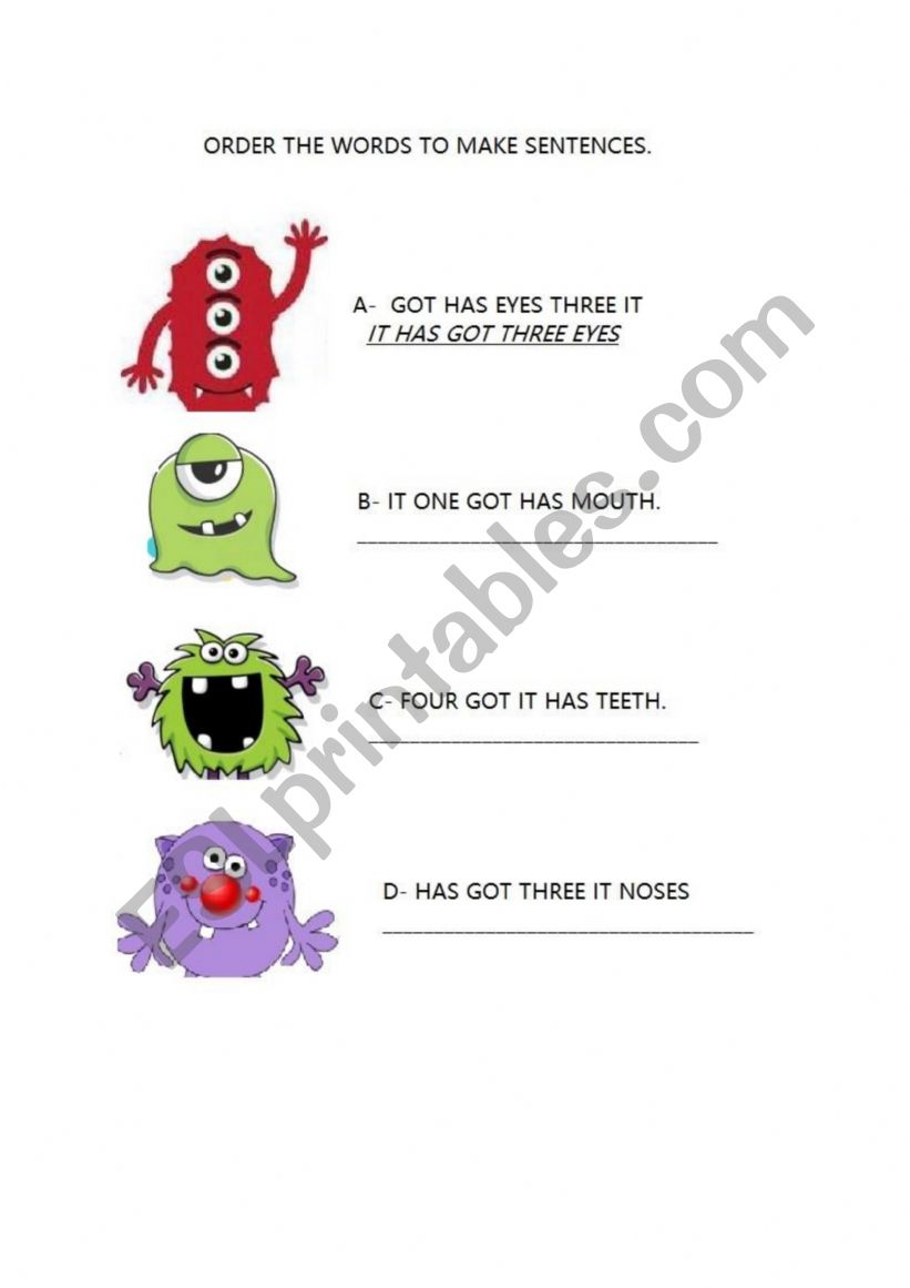 Parts of the face - Monsters - Has got - ESL worksheet by MondayBlues