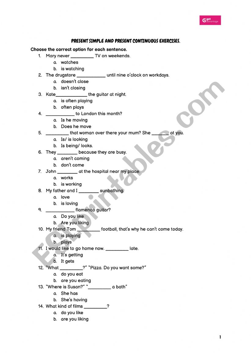 Present Simple vs Present Continuous - ESL worksheet by TeachNadia Present Simple vs Present Continuous - ESL worksheet by TeachNadia