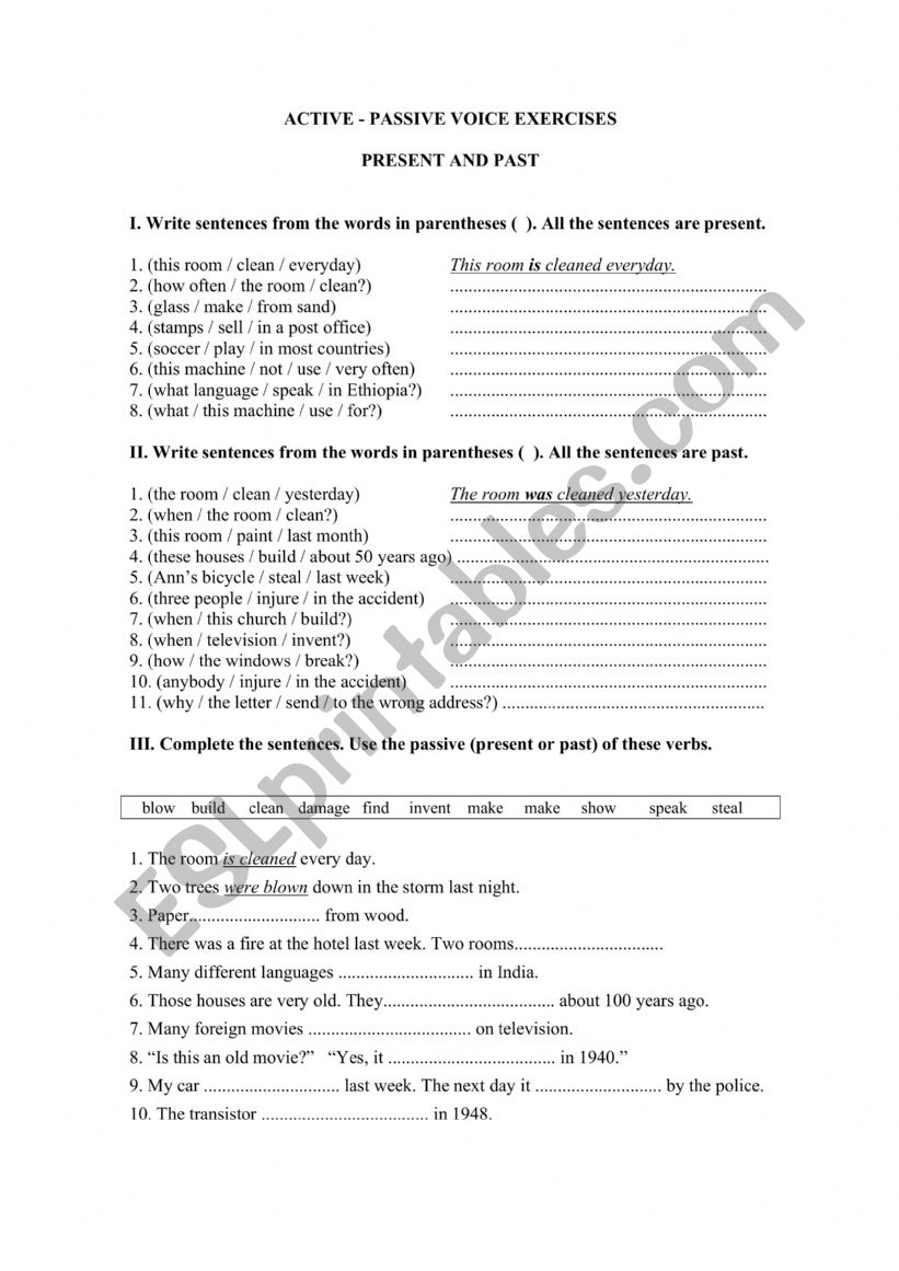 Active - Passive voice Present and Past - ESL worksheet by ivanmurilloa