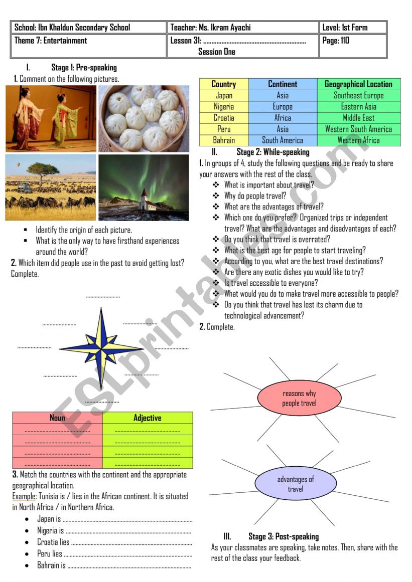 1st Form - Lesson 31 - Holiday and Tourism - ESL worksheet by English ...