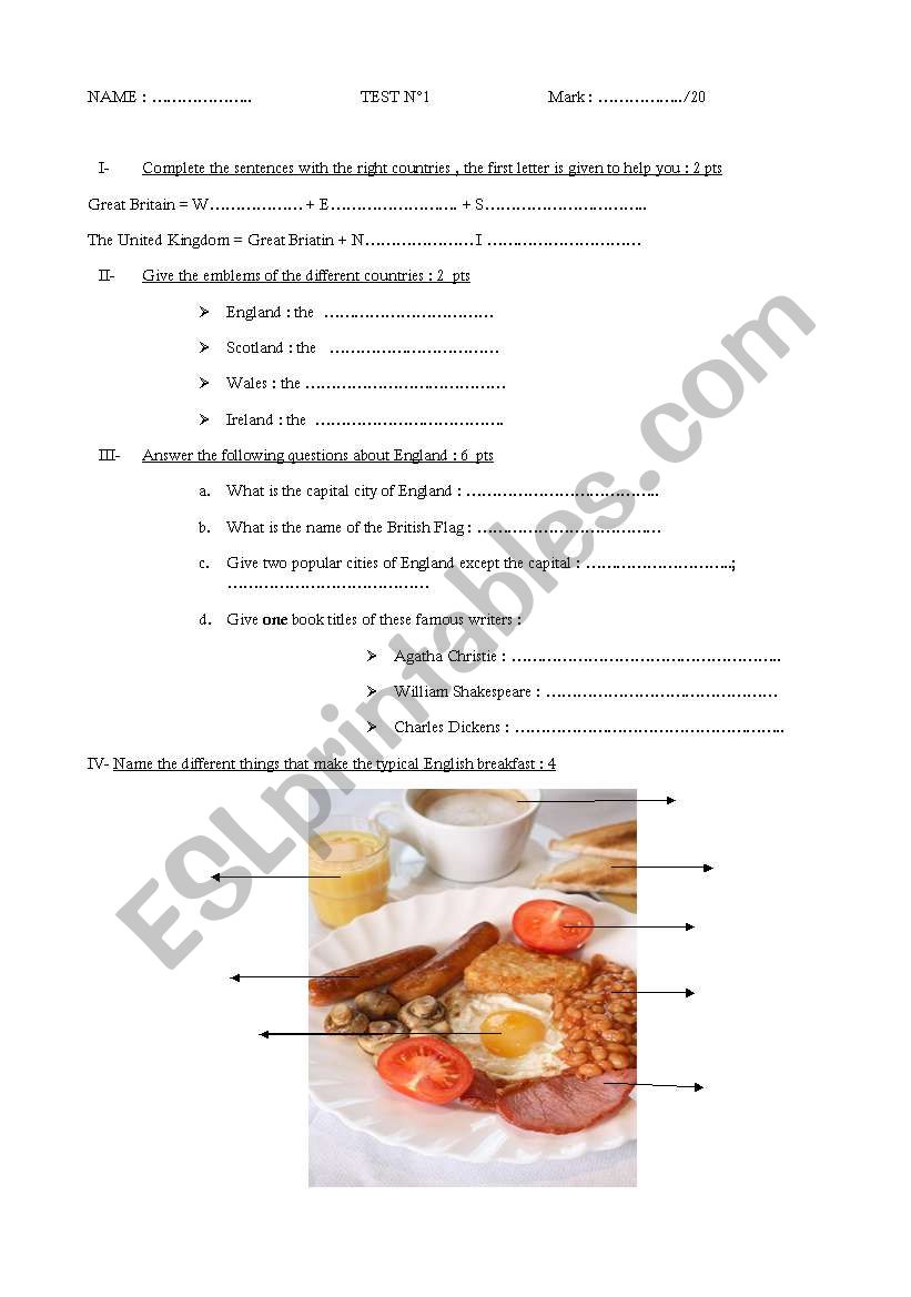 Test N°1 - ESL worksheet by MARGAUX