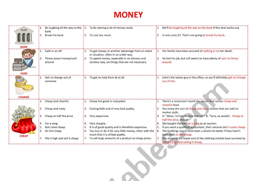 Money Idioms - ESL worksheet by kristine4444