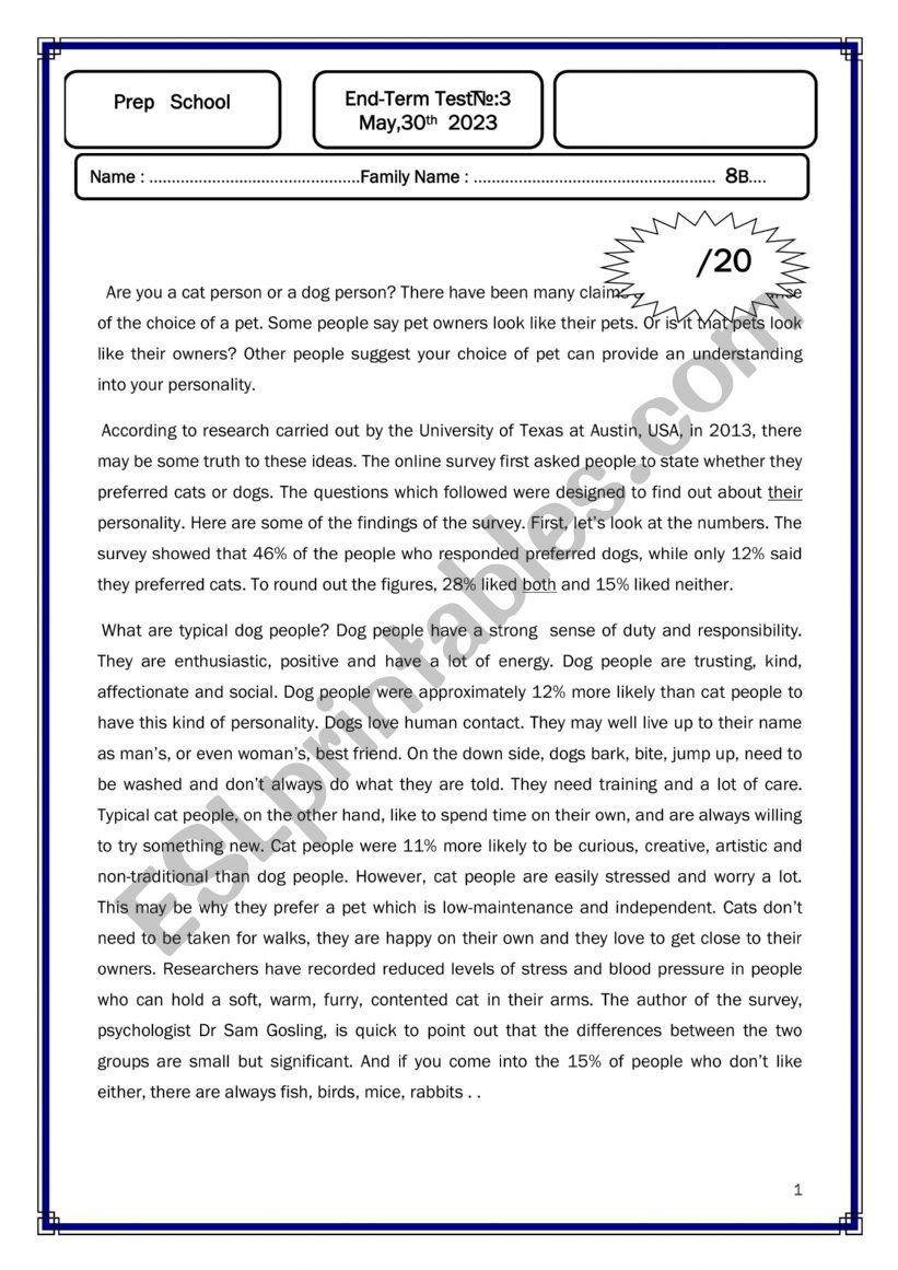EN D TERM TEST 3 8 th grade - ESL worksheet by somairiadh