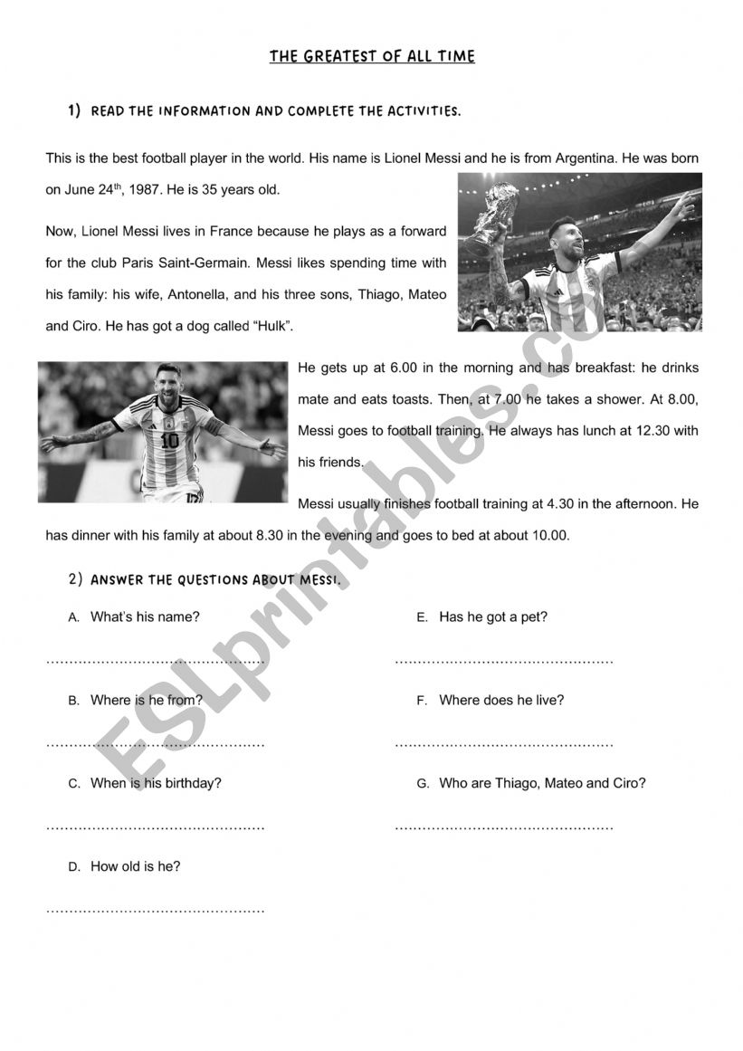 Lionel Messi´s Routine - ESL worksheet by Margo1509
