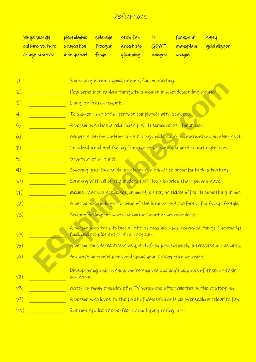 Zoomers´ Word Definitions - ESL worksheet by Anthoni