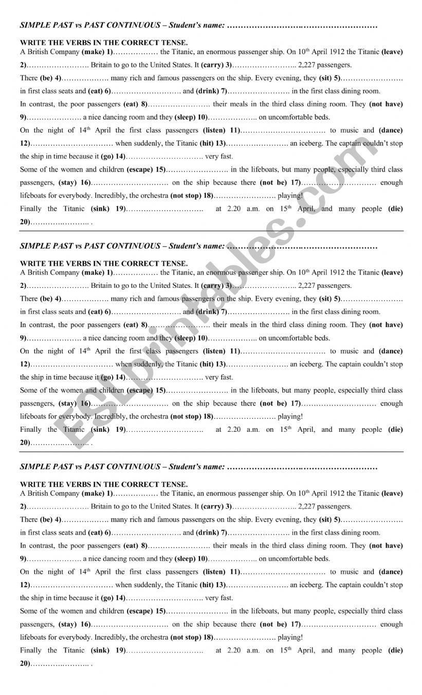 Simple past vs continuous - ESL worksheet by Yepe1994