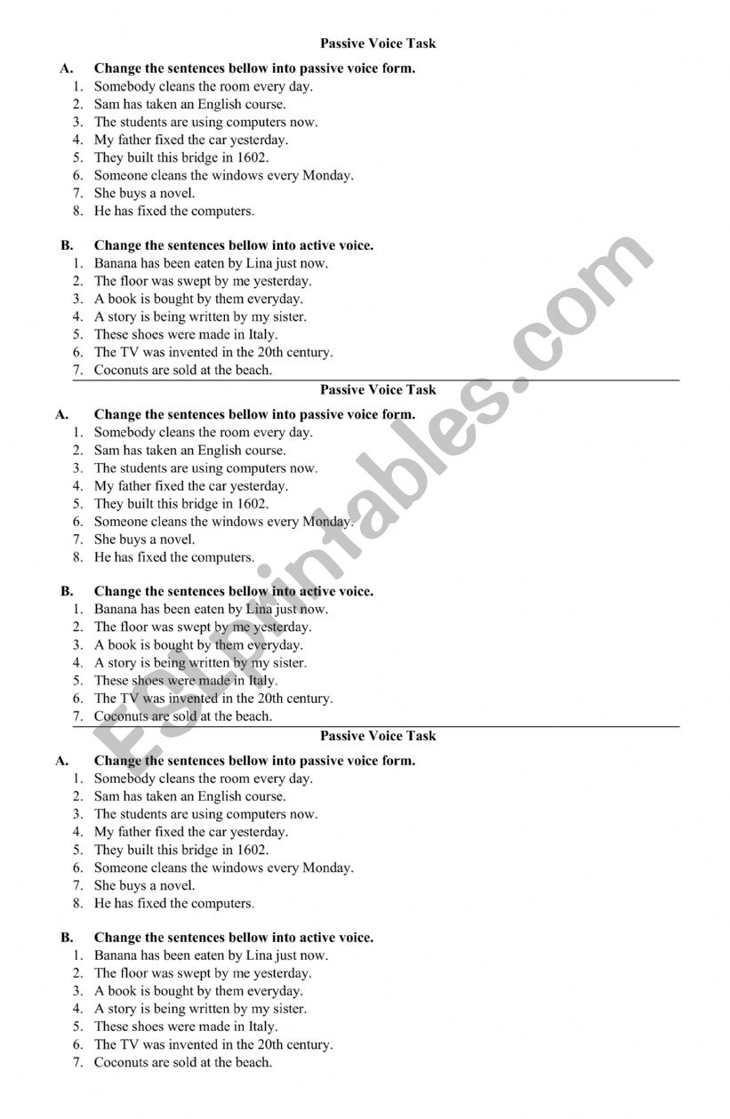 English worksheets: passive voice worksheet