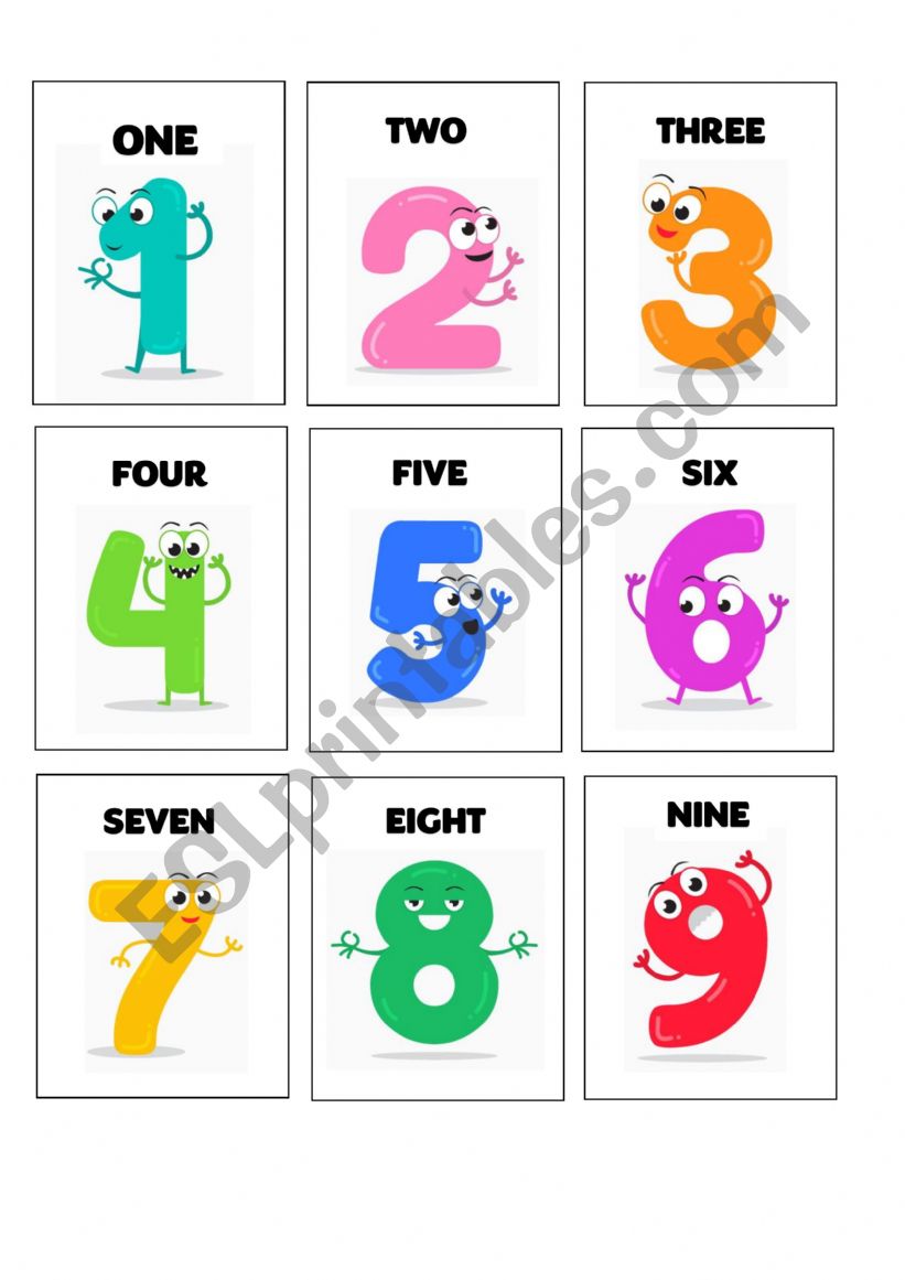 English worksheets: FLASHCARDS NUMBERS
