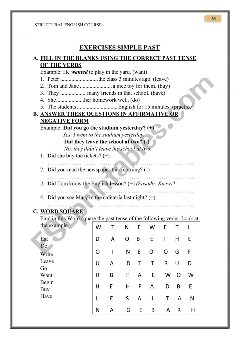 English worksheets: Past Simple
