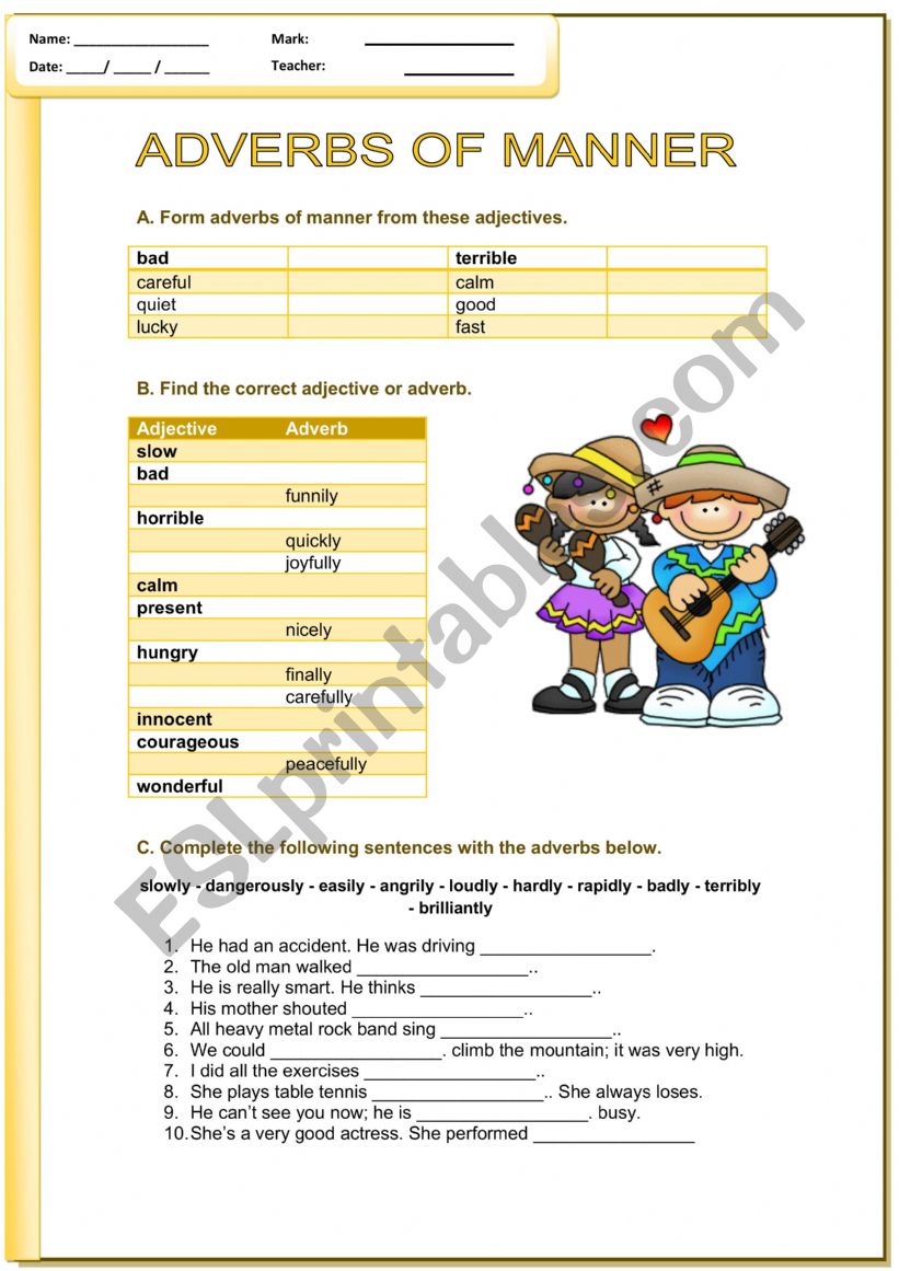 English worksheets: Adverbs of manner