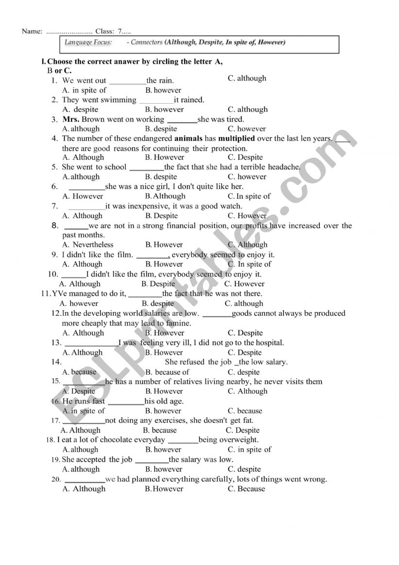 Quantifiers A Few Few Vs A Littlelittle Esl Worksheet