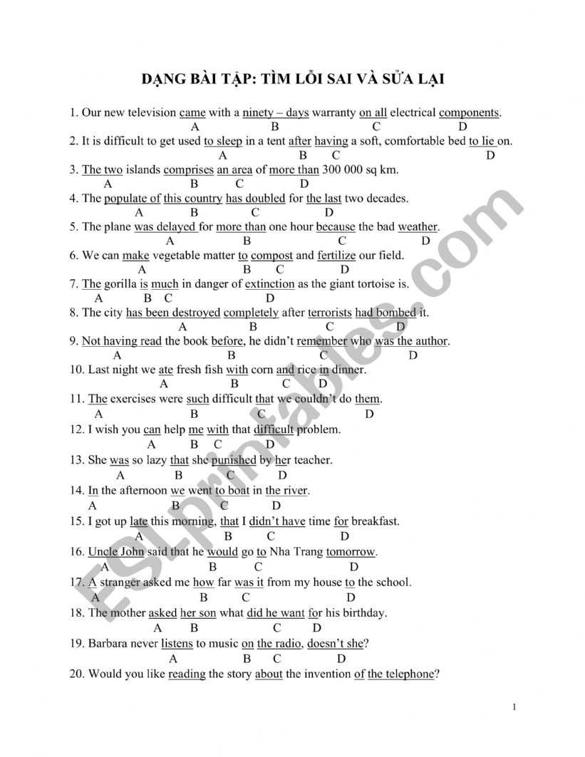 English worksheets: Find and correct mistakes