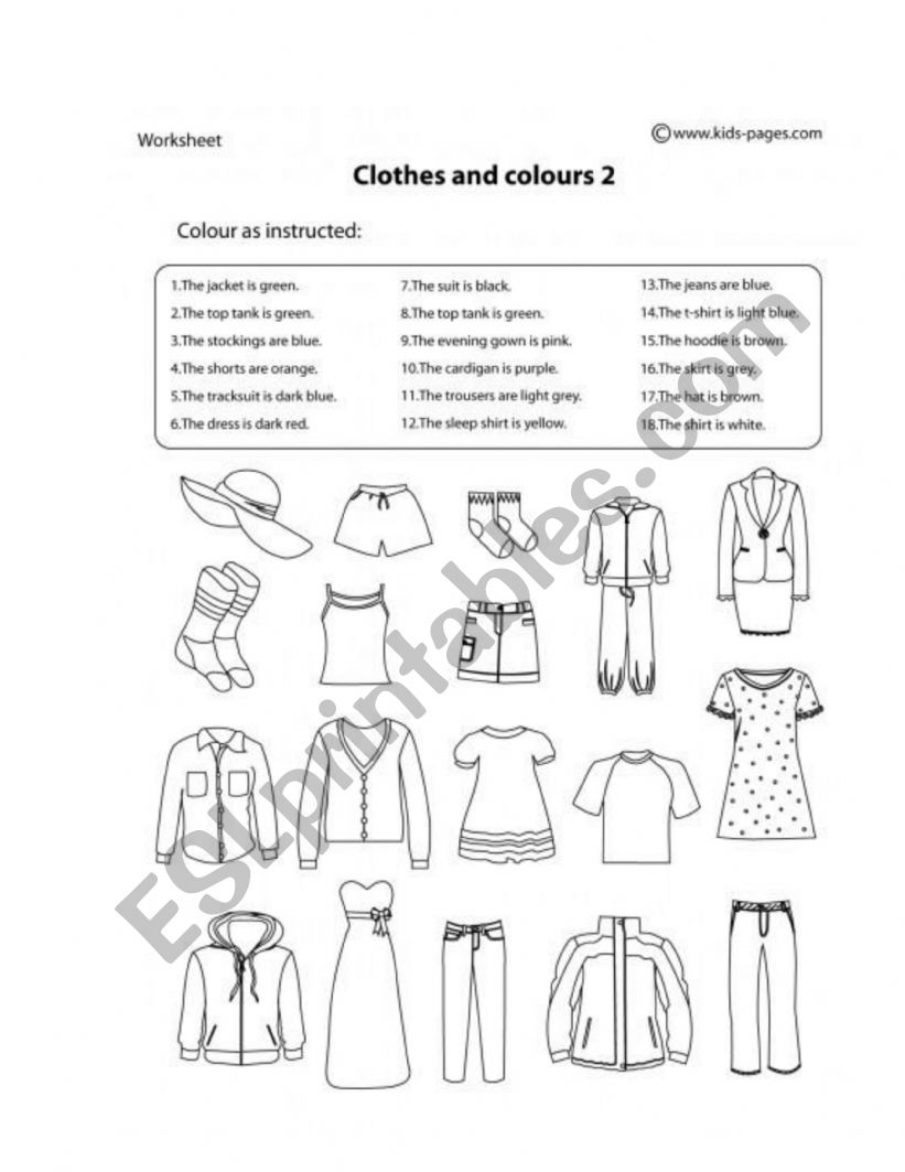 English worksheets: color clothes