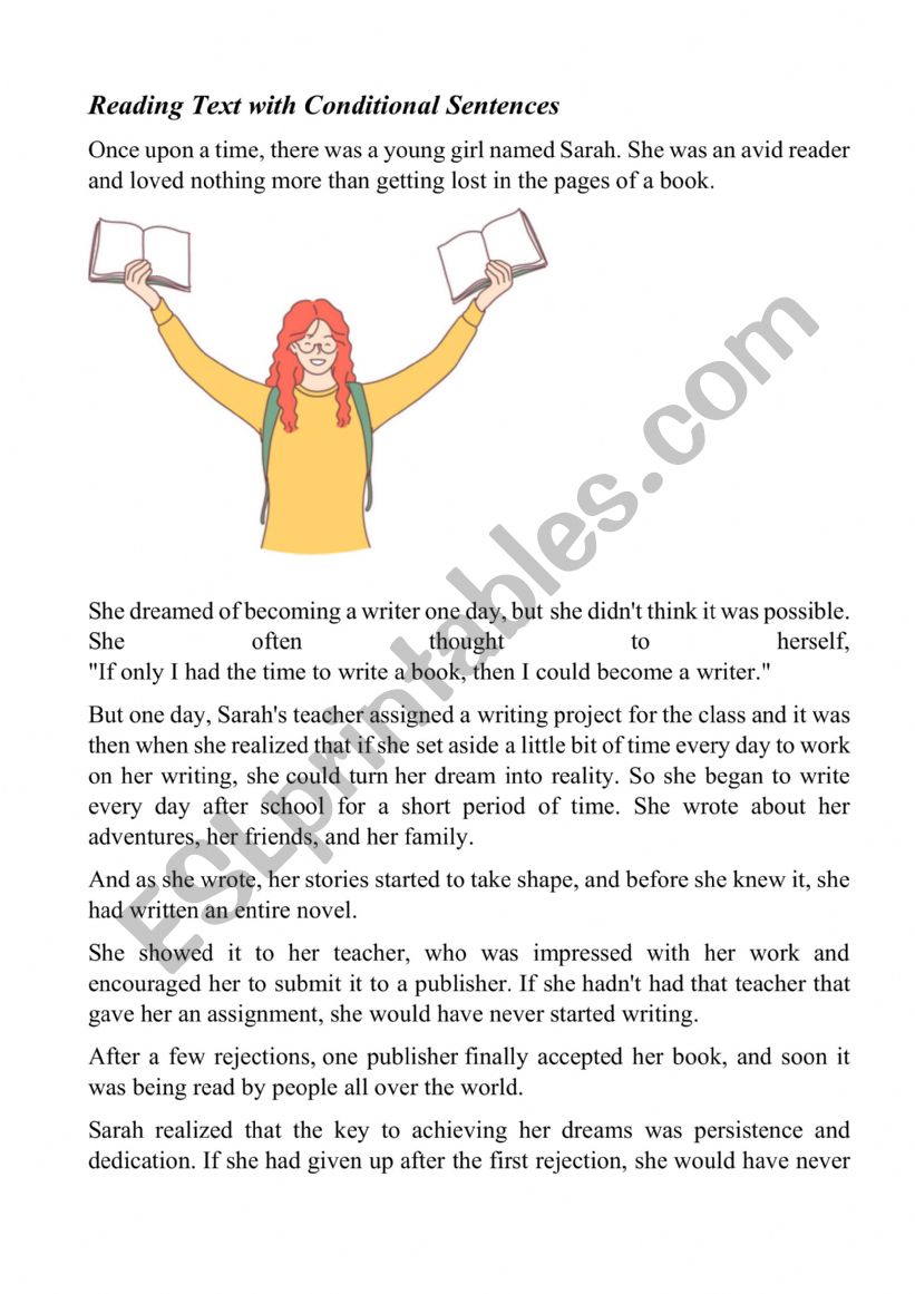 English worksheets: Conditionals reading practice