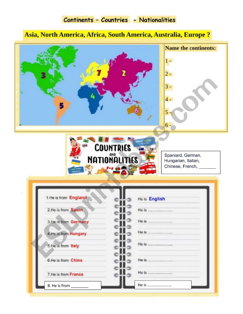 English worksheets: Countries and nationalities