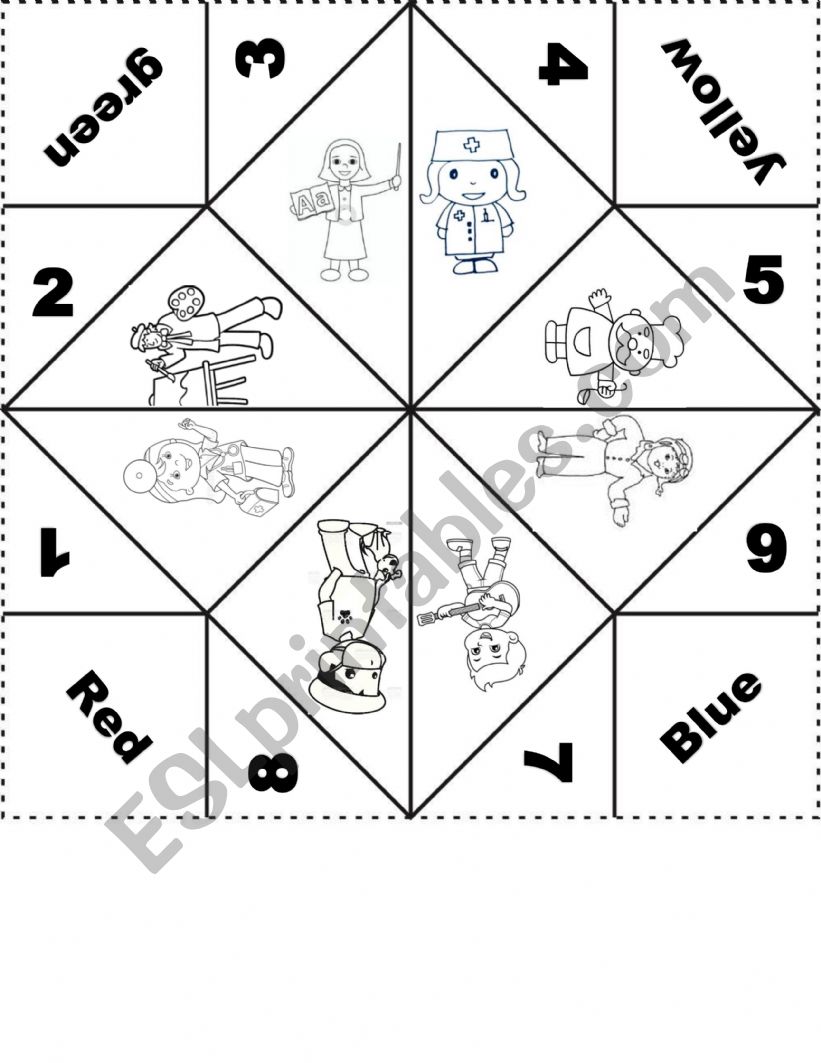 English worksheets: Jobs and occupations fortune teller