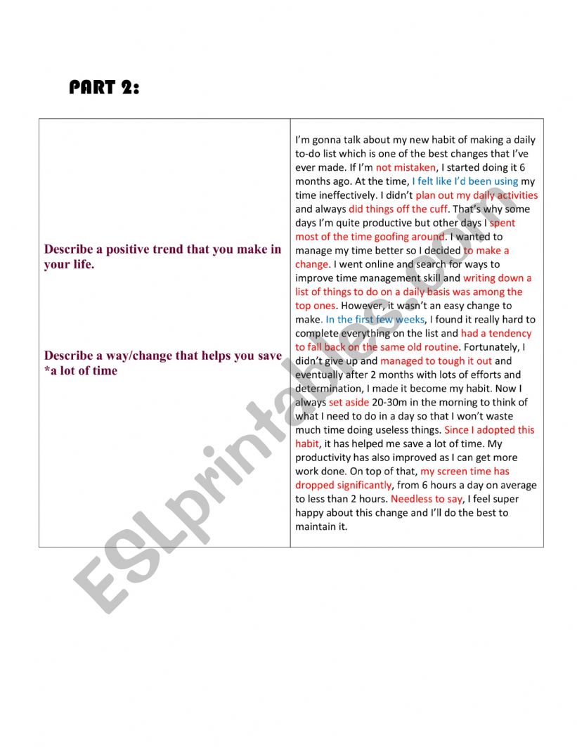 English worksheets: Ielts speaking part 2 sample