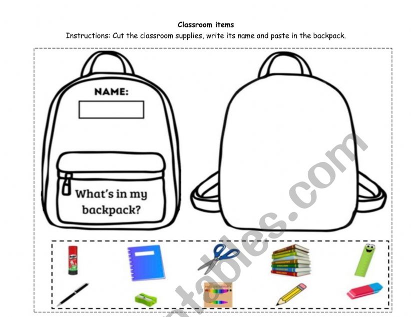 WhatÂ´s in my backpack? - ESL worksheet by neyquezada