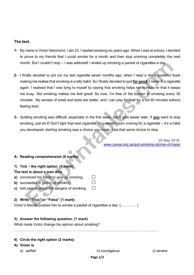 full term test N°2 - ESL worksheet by sawssen kamoun