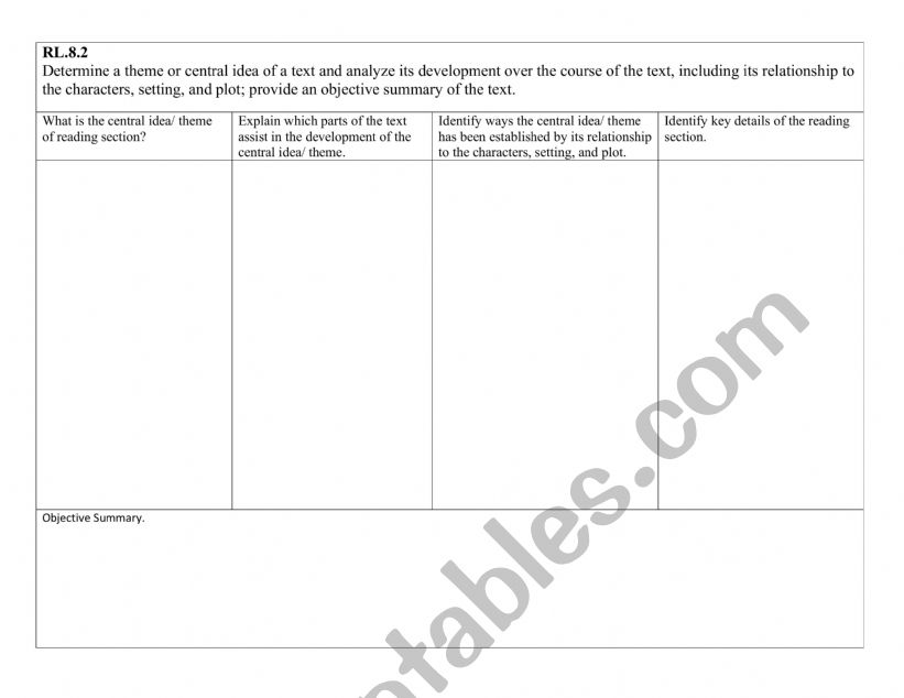English worksheets: RL 9-10.2 Process Grid