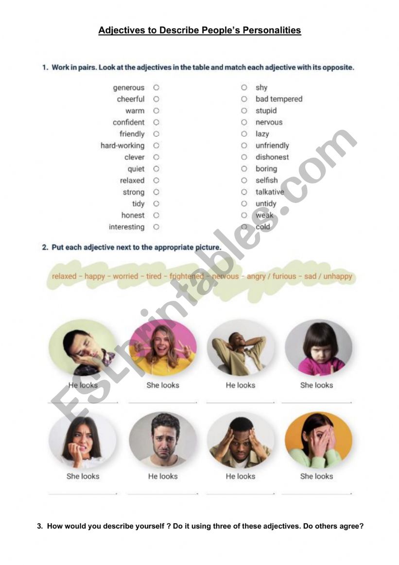 Describing someoneÃ¯Â¿Â½s personality - ESL worksheet by matendil