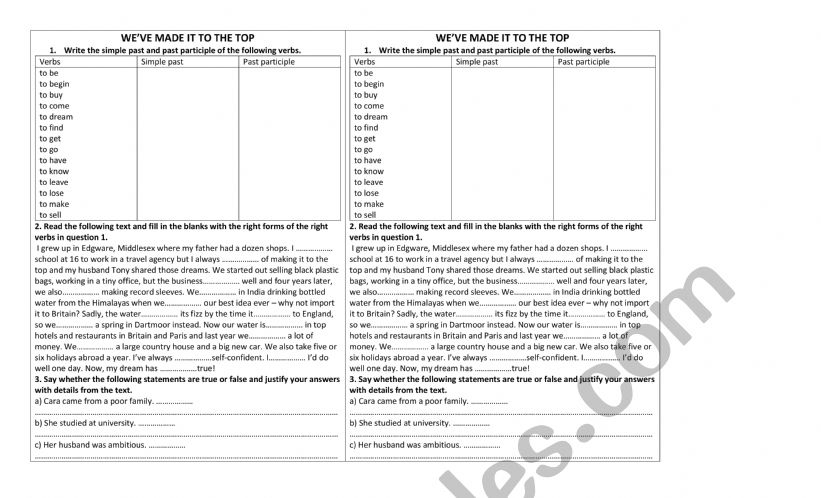 WE’VE MADE IT TO THE TOP.docx - ESL worksheet by Bassam channoufi