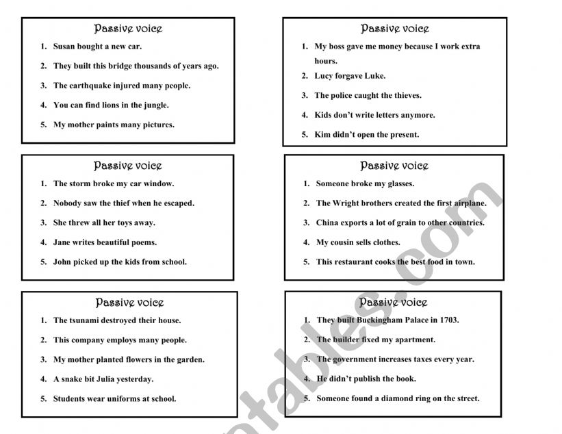 Passive Voice Speaking Cards English Esl Worksheets