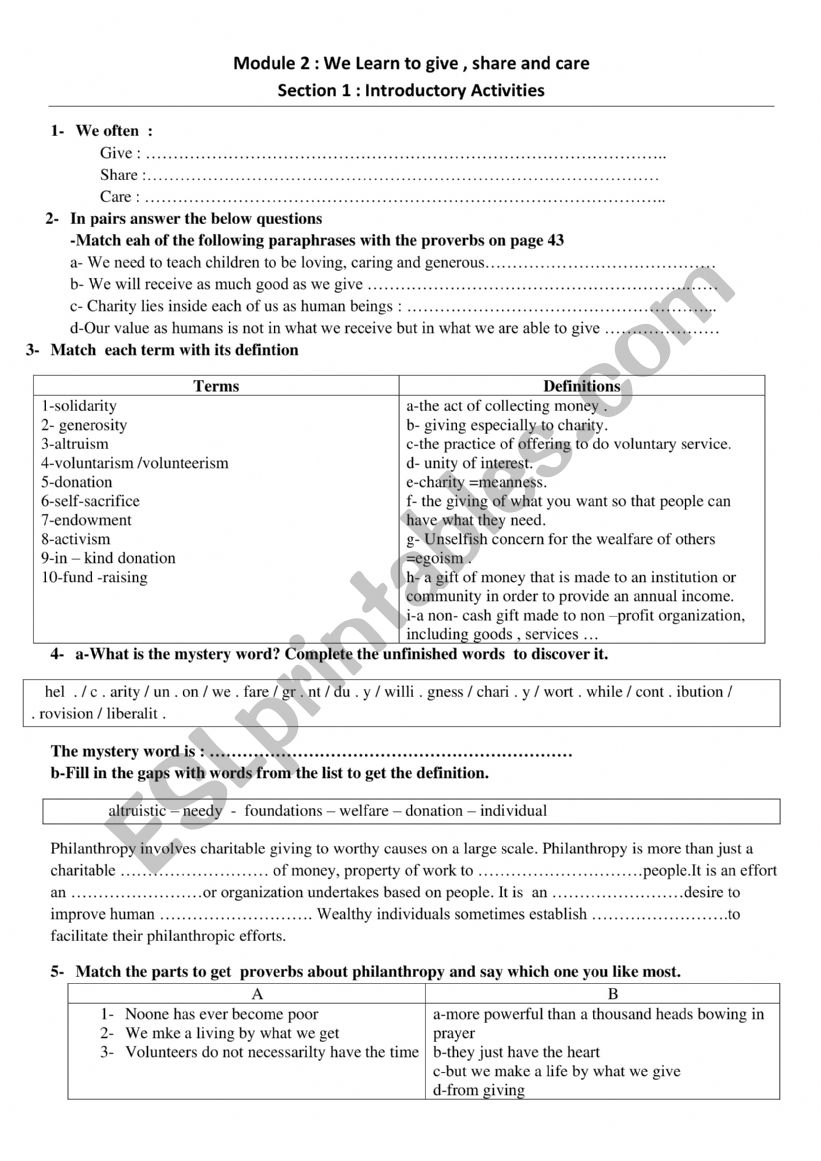 3rd Form Module 2 Section 1 - ESL worksheet by sarates 3rd Form Module 2 Section 1 - ESL worksheet by sarates