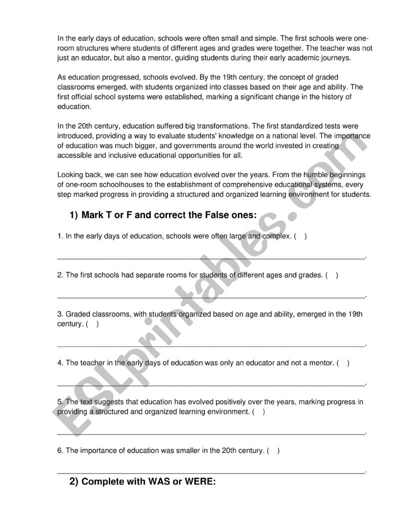 To be - Past simple (Reading activity) - ESL worksheet by teachergus