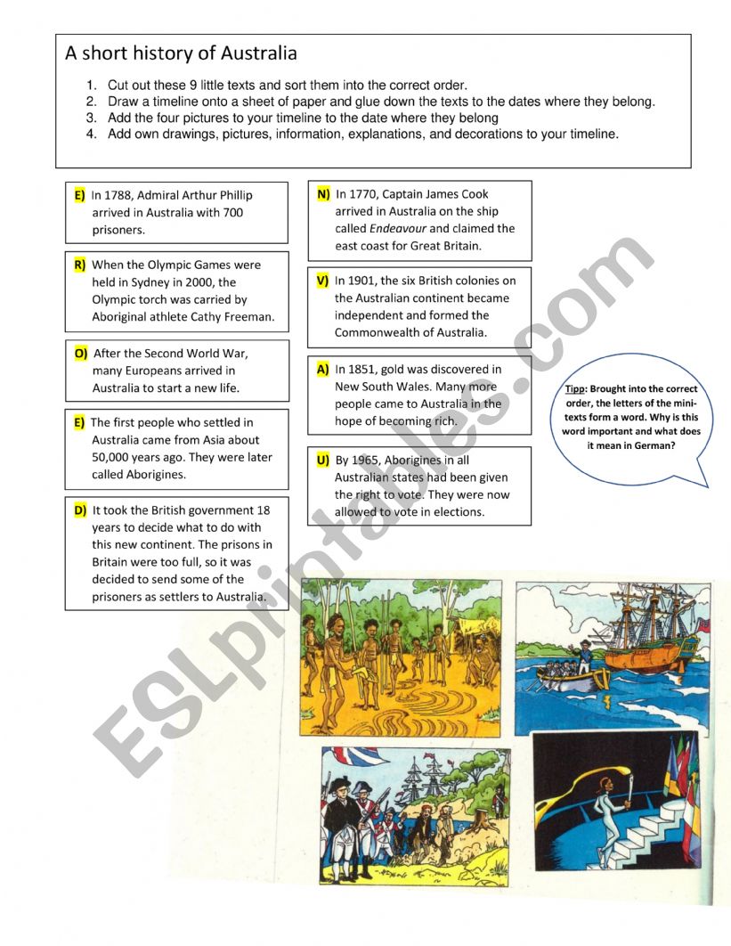 A short history of Australia - ESL worksheet by a-dipol@hotmail.de