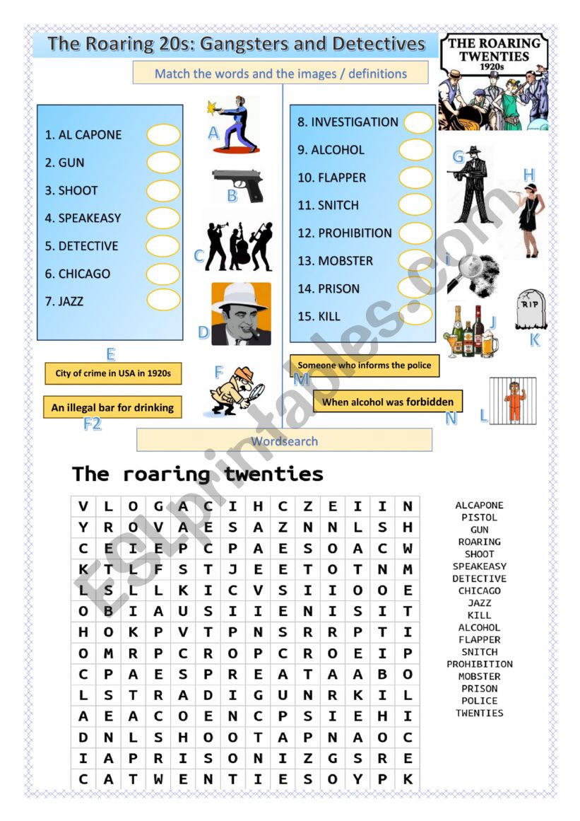 Roaring twenties _ prohiibition _ match and learn vocabulary and ...