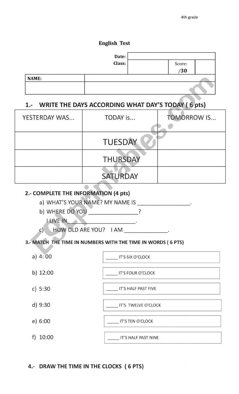 Worksheet to practice days of the week and the time - ESL worksheet by ...