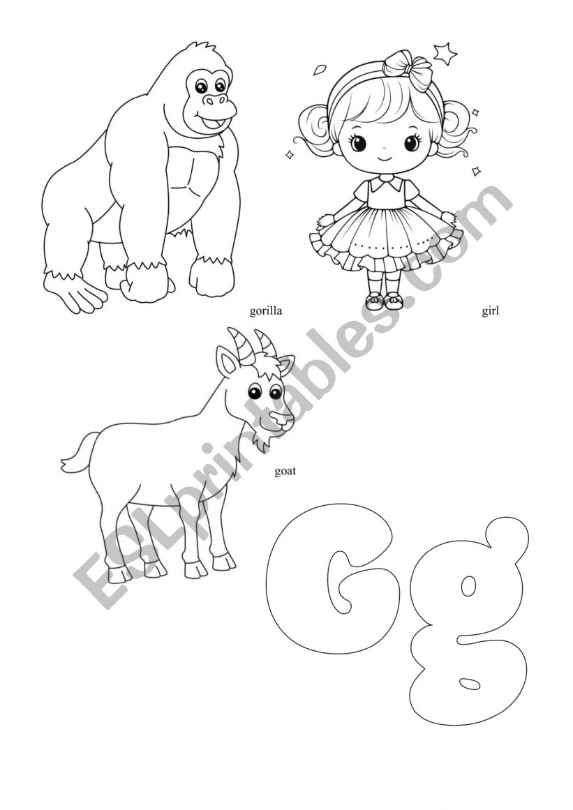 Letter G Coloring page - ESL worksheet by bichviet579
