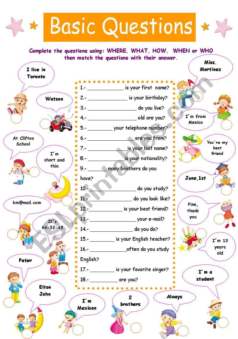 Basic Questions ESL Worksheet By Karen1980