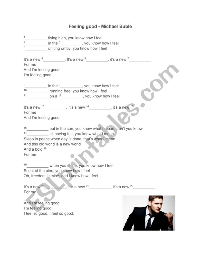 Feeling good by Michael BublÃ© Song Worksheet (For begginers) - ESL ...