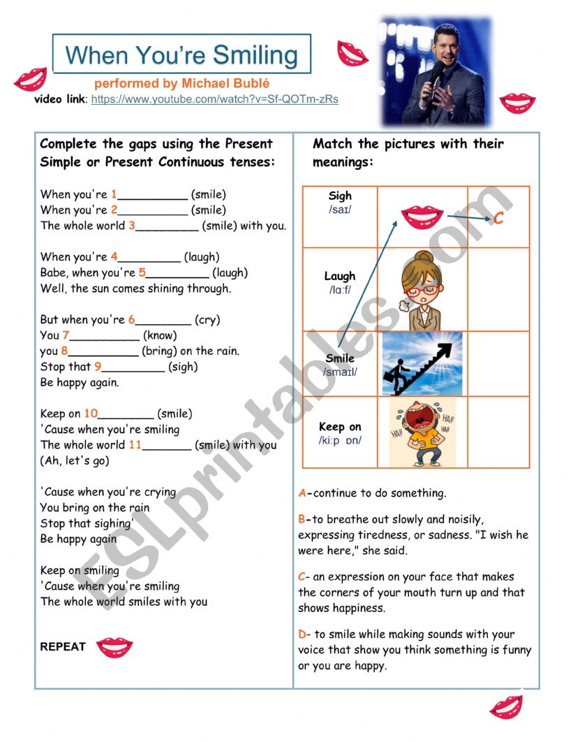 Present Simple vs Present Continous SONG_When you´re Smiling - ESL ...