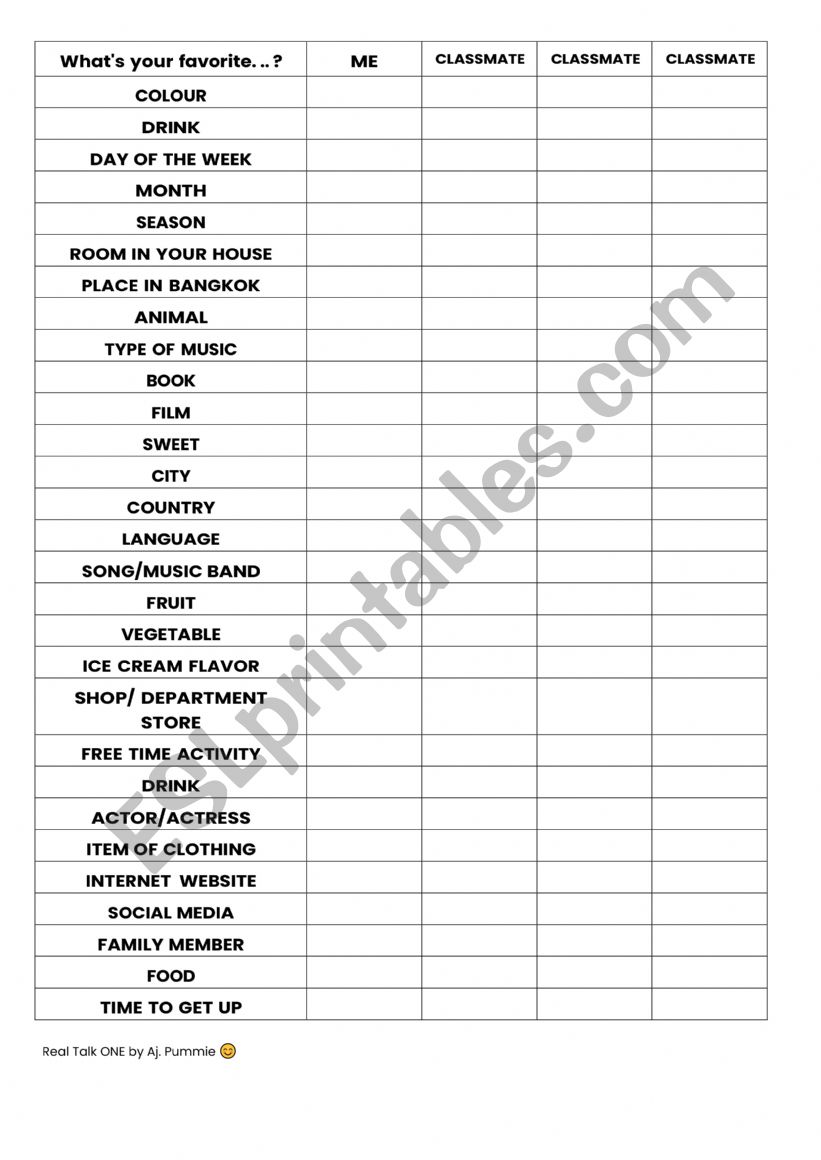 What´s your favorite? - ESL worksheet by pummie