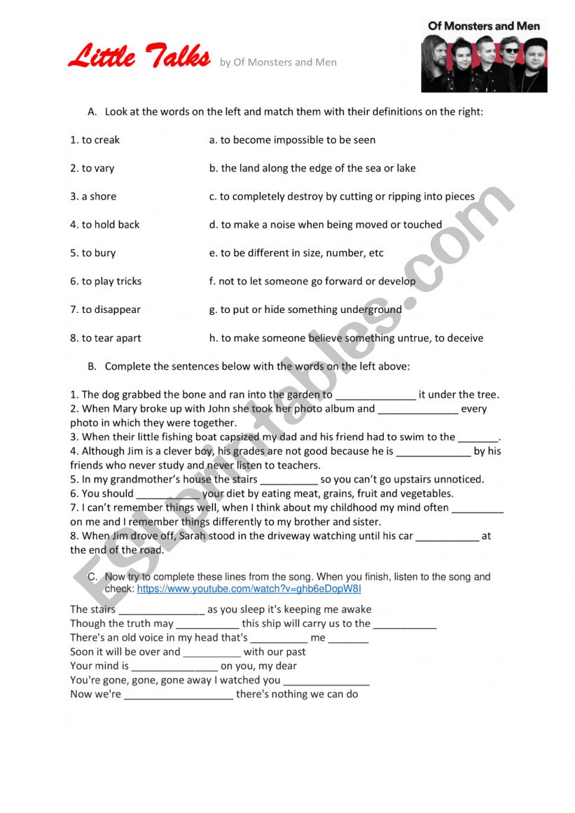 Little Talks song by Of Monsters and Men - ESL worksheet by tomsmom