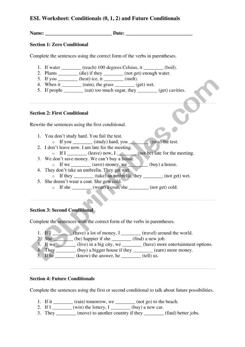 B2 0, 1, 2 and Future conditionals - ESL worksheet by bcteacherkarl