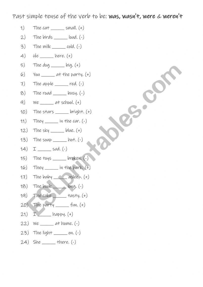 A1 Past simple tense of the verb to be: was, wasnï¿½t, were & werenï¿½t ...