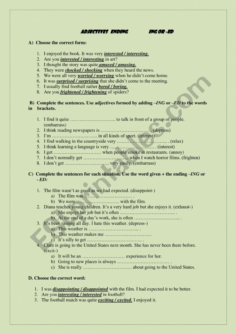 English Adjectives Ending In Ed And Ing