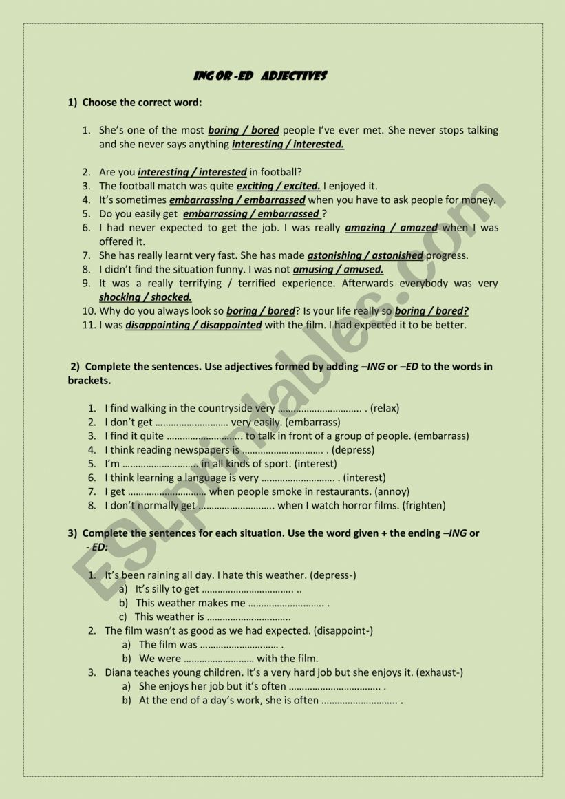 English Adjectives Ending In Ed And Ing