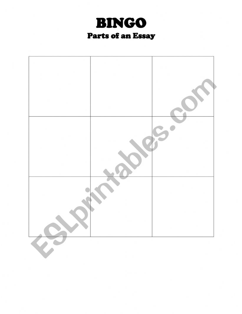 Parts Of An Essay BINGO ESL Worksheet By Shardeo parts-of-an-essay-bingo-esl-worksheet-by-shardeo