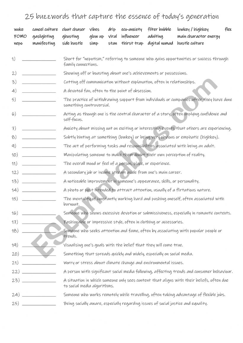 B1+-C1 25 buzzwords that capture the essence of today’s generation ...