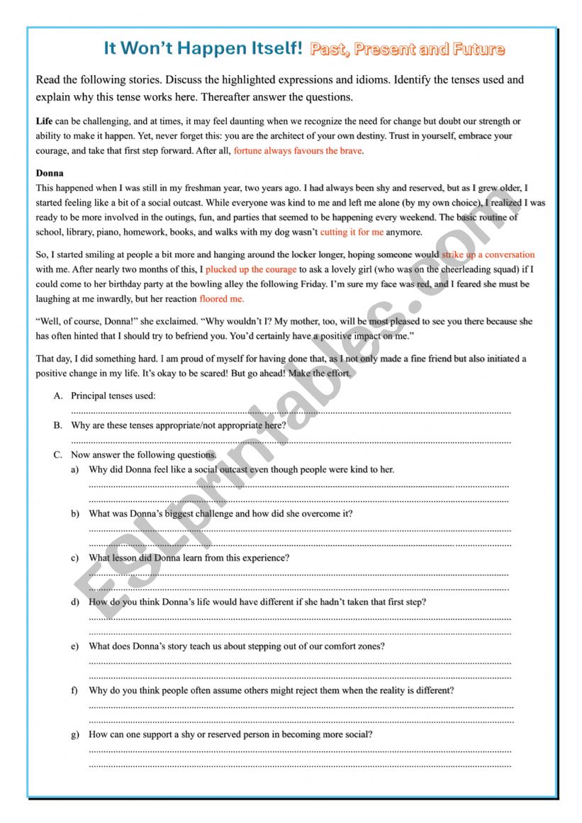 It Won’t Happen Itself! Past, Present and Future - ESL worksheet by Gurnoor