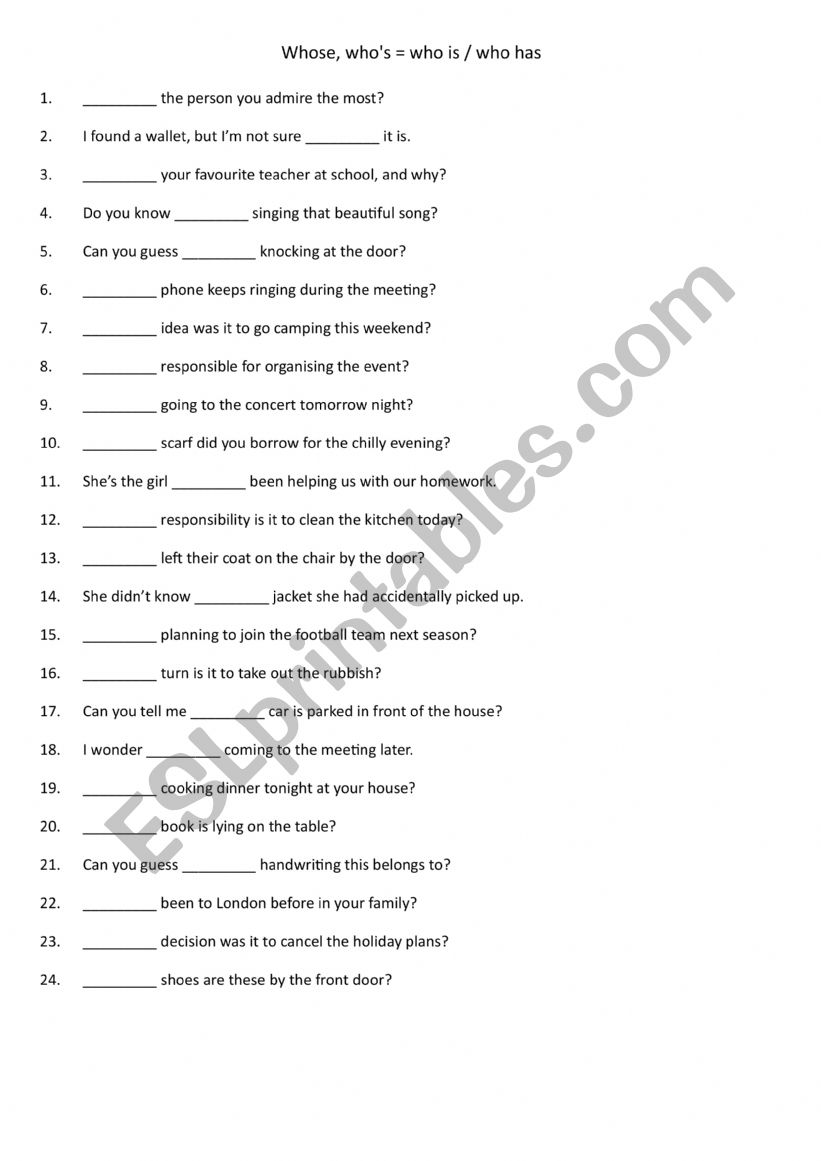 Confusing words practise Whose, whoÃ¯Â¿Â½s = who is who has 1 - ESL ...