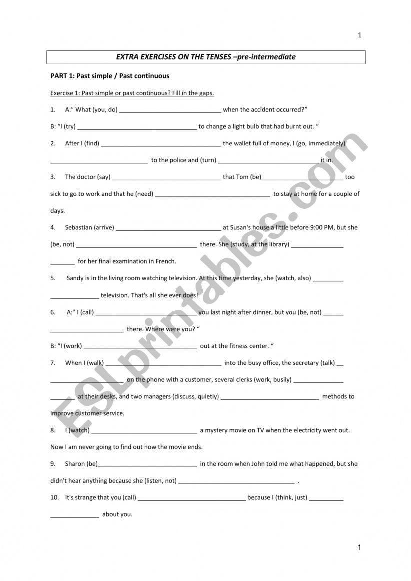 grammar exercises present simple, present continuous, past simple, past ...