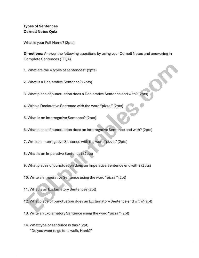 English worksheets: Sentence